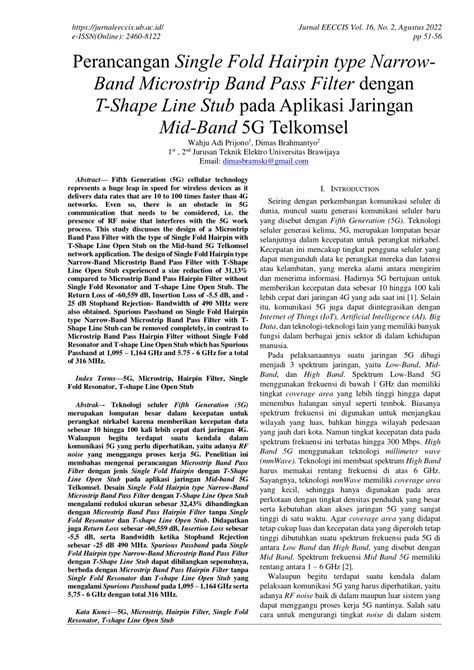 Pdf Perancangan Single Fold Hairpin Type Narrow Band Microstrip Band