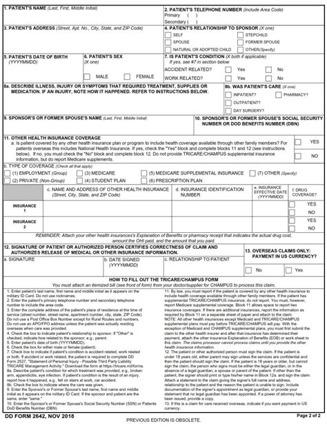 Dd Form 2642 Champus Claim Patients Request For Medical Payment Dd