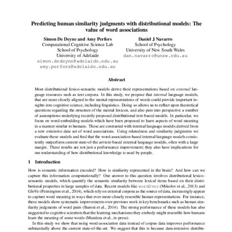 Predicting Human Similarity Judgments With Distributional Models The