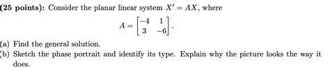 Solved Points Consider The Planar Linear System X Chegg