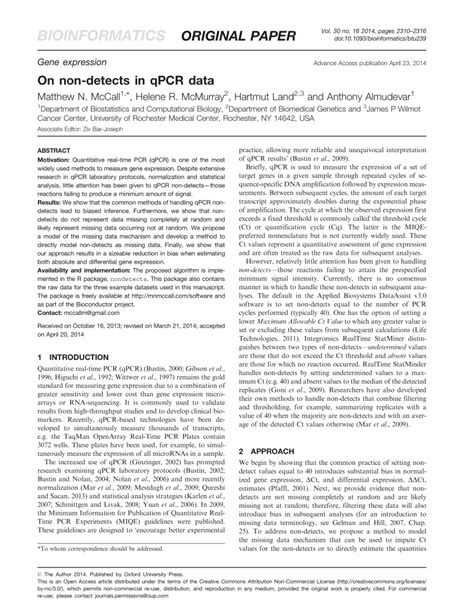 Pdf On Non Detects In Qpcr Data