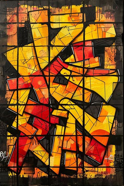 Smooth Clean Yellow Orange And Red Graffiti Black Line Work Black