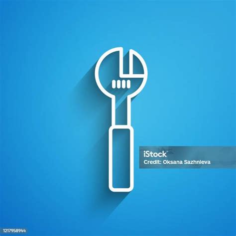 파란색 배경에 격리 된 흰색 선 조정 가능한 렌치 아이콘입니다 긴 그림자 벡터 일러스트레이션 가정 생활에 대한 스톡 벡터 아트 및 기타 이미지 Istock