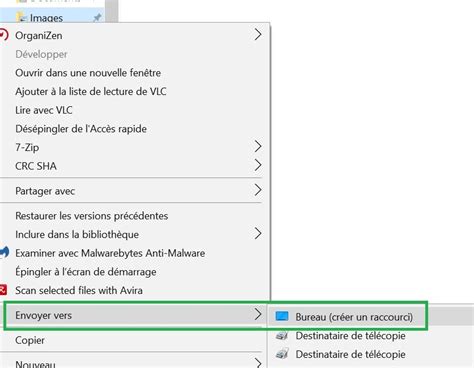 Envoyer un fichier ou document vers le bureau - Créer un raccourci