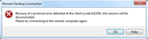 0x1104 error remote desktop windows 10