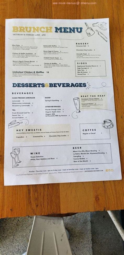 Menu At Spring Chicken Restaurant Coral Gables S Dixie Hwy