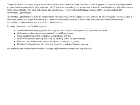 Overview Dell Powerprotect Data Manager Deployment Best Practices