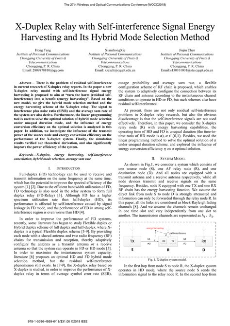 Pdf X Duplex Relay With Self Interference Signal Energy Harvesting