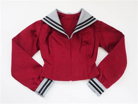 【単品 制服コーデ】dd M L Dddy スマートドール S セーラー制服ブラウス 胸当てラインなし（ワイン グレー襟 黒ライン