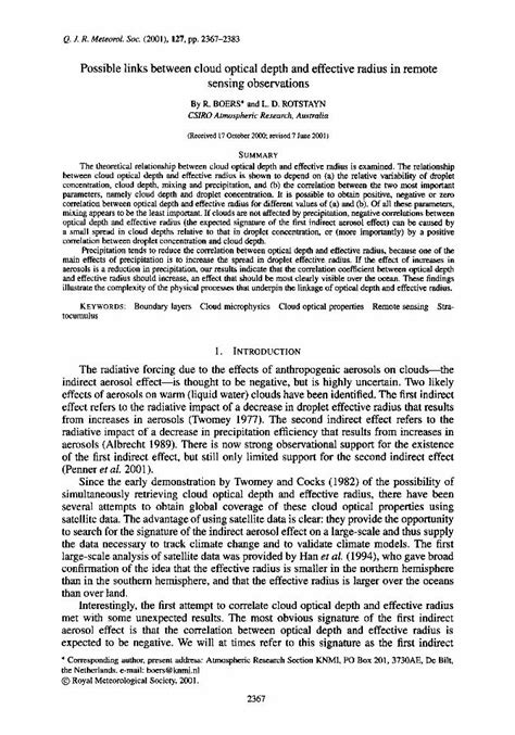 Pdf Possible Links Between Cloud Optical Depth And Effective Radius
