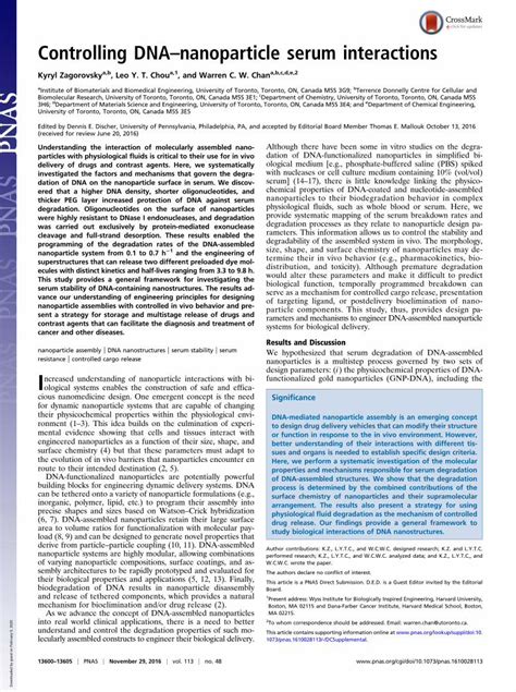 Pdf Controlling Dna Nanoparticle Serum Interactions · 2016 11 25 · Dna Mediated Nanoparticle