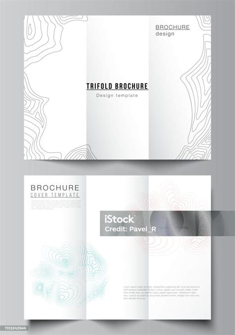 편집 가능한 레이아웃의 최소 벡터 그림입니다 현대적인 크리에이티브는 삼중 브로셔 또는 전단지에 대 한 디자인 템플릿을 다룹니다 지형 윤곽 지도 추상 단색 배경입니다 0명에