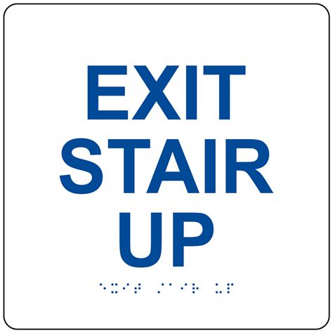 Square ADA Exit Stair Up Braille Exit Stair Up Sign RRE 665 99 BLUonWHT