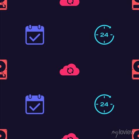 Set Clock 24 Hours Calendar With Check Mark Cloud Sync Refresh Posters For The Wall • Posters