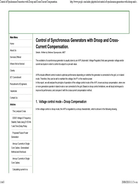Control Of Synchronous Generators With Droop And Cross Current Compensation Pdf Electrical