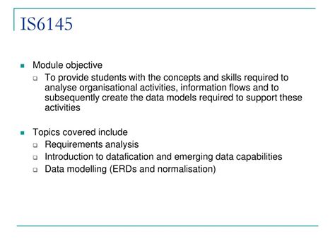 Rob Gleasure Is6125is6145 Database Analysis And Design Lecture 1