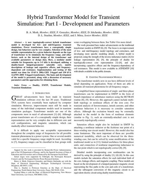 Pdf Hybrid Transformer Model For Transient Simulation Part I