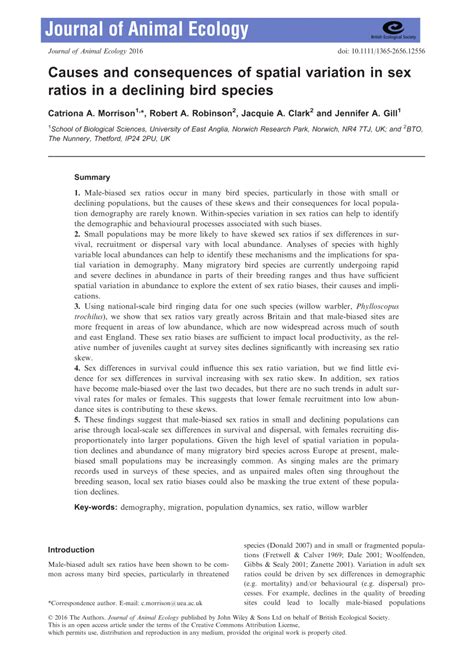 Pdf Causes And Consequences Of Spatial Variation In Sex Ratios In A