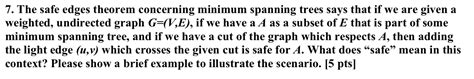 Solved 7 The Safe Edges Theorem Concerning Minimum Spanning Chegg Com