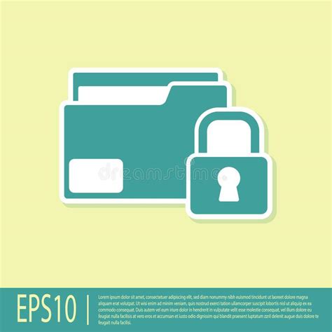 Green Folder And Lock Icon Isolated On Yellow Background Closed Folder And Padlock Stock Vector