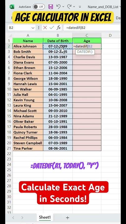How To Calculate Age In Excel Easy Shortcut Formula Explained Excel Shorts Youtube