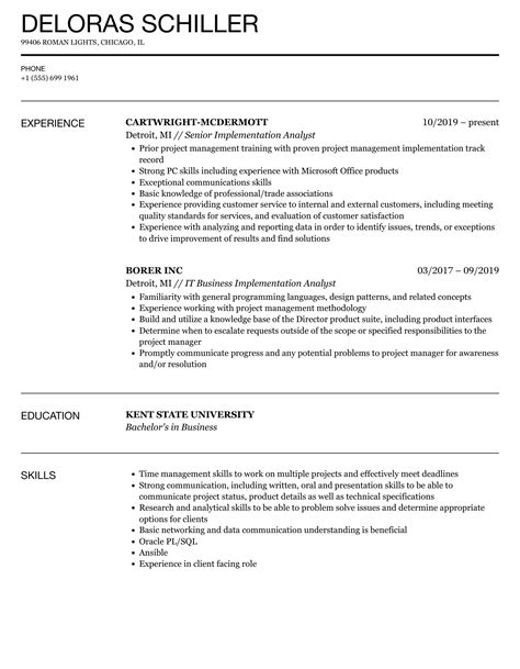Implementation Analyst Resume Samples Velvet Jobs