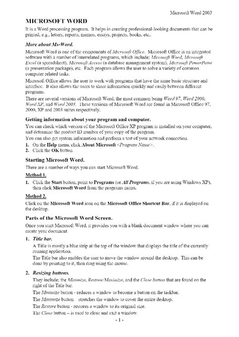 Microsoft Word 2003 Comprehensive Study Guide And Revision Notes Studocu