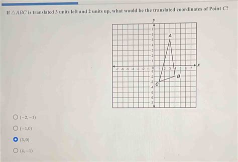 Solved If Abc Is Translated 3 Units Left And 2 Units Up What Would Be The Translated Coordinat