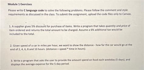 Solved Module 1 Exercises Please Write C Language Code To