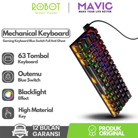 Jual ROBOT KB Keyboard Gaming Wired Mechanical Blue Switch Keys Rainbow Light Full Anti
