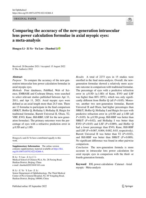 Pdf Comparing The Accuracy Of The New Generation Intraocular Lens Power Calculation Formulae