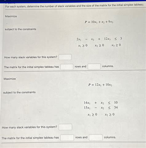Solved For Each System Determine The Number Of Slack