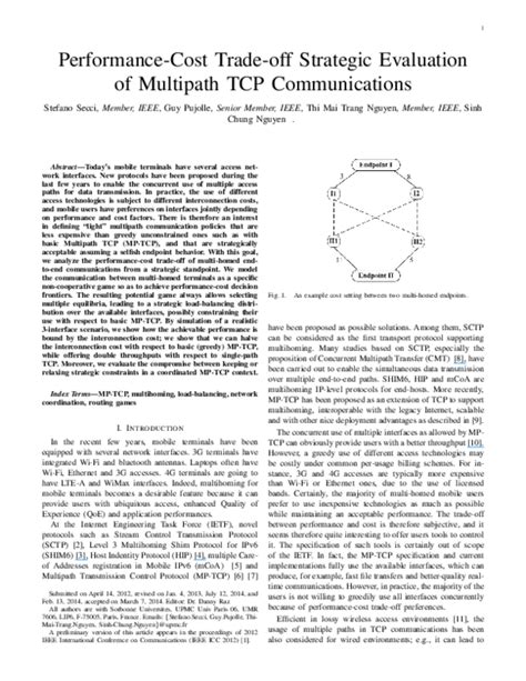 Pdf Strategic Evaluation Of Performance Cost Trade Offs In A Multipath Tcp Multihoming Context