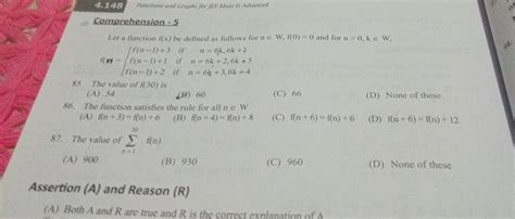 5 Comprehension −5 Let A Function Fx Be Defined As Follows For N∈wf0