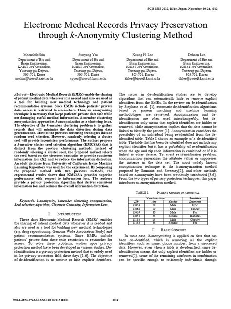 2012electronic Medical Records Privacy Preservation Pdf Cluster Analysis Electronic Health