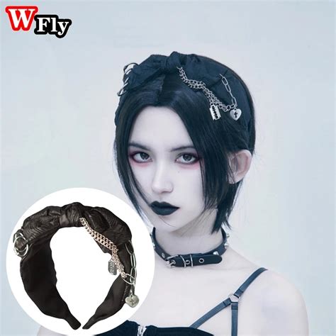Y2k 고딕 로리타 여성용 펑크 체인 머리띠 하라주쿠 스파이스 걸스 펑크 록 힙합 헤어 후프 헤어 액세서리여성 헤어