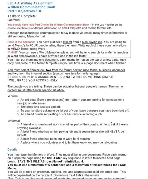 Solved Lab 4 A Writing Assignment Written Communication Book