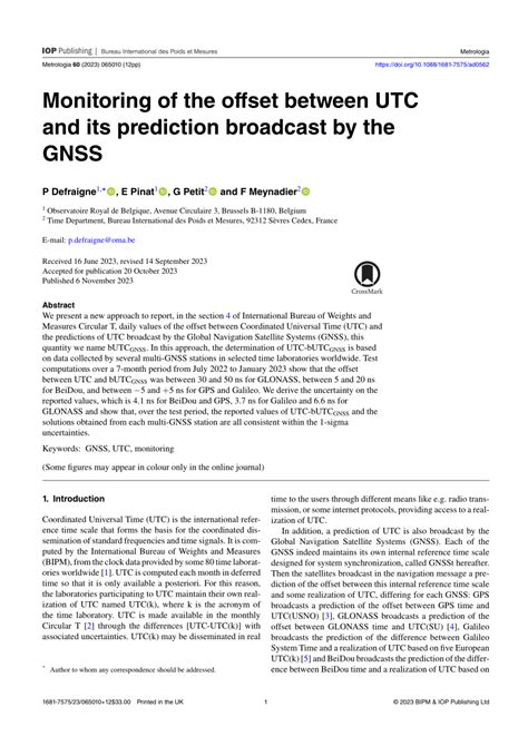 Monitoring Of The Offset Between UTC And Its Prediction Broadcast By The GNSS Request PDF