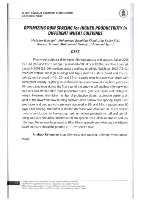 Pdf Optimizing Row Spacing For Higher Productivity In Different Wheat