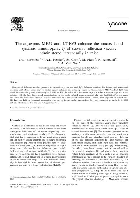 Pdf The Adjuvants Mf59 And Lt K63 Enhance The Mucosal And Systemic Immunogenicity Of Subunit
