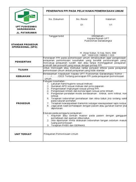 Spo Penerapan Ppi Pada Pelayanan Pemeriksaan Umum Bp Pdf