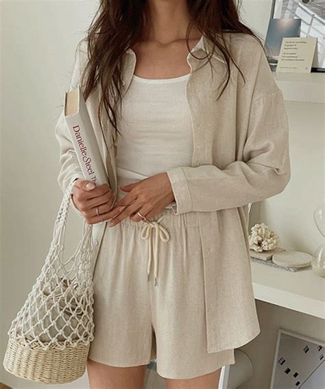 바닐라민트 베스트pick🧁여름투피스세트 린넨셔츠and반바지set반바지셋업여행룩여름긴팔세트봄부터여름까지장마룩루즈핏