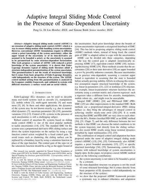 pdf adaptive integral sliding mode control in the presence of state