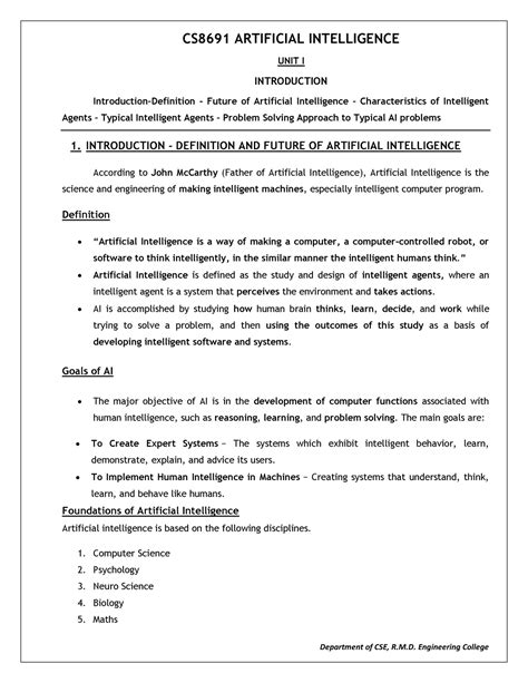 ai unit 1 notes easy refer cs8691 artificial intelligence unit i