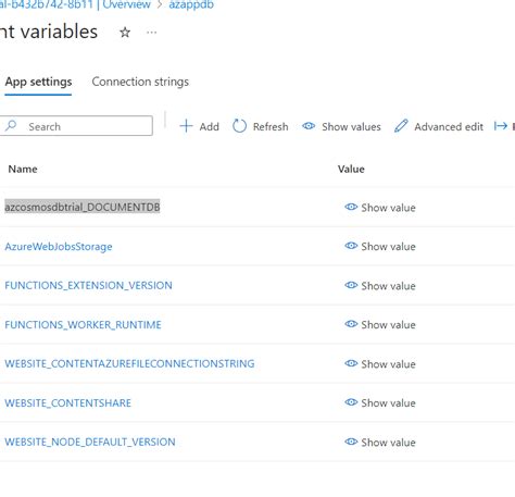 Cosmos Db Connection Configuration Cosmosdb Does Not Exist Make Sure That It Is A Defined App