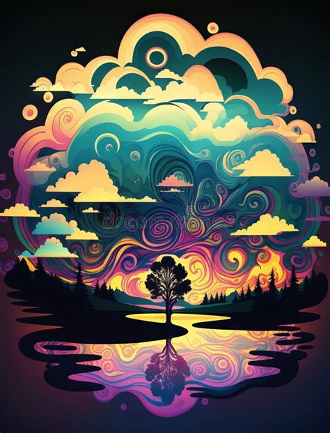 Vibrant Psychedelic Landscape Stock Illustration Illustration Of