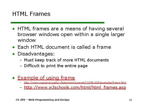 Introduction To Html Cs 299 Web Programming And
