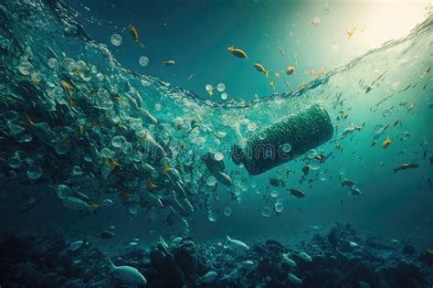 Plastic Bottles And Plastic Parts Float Underwater In The Ocean And