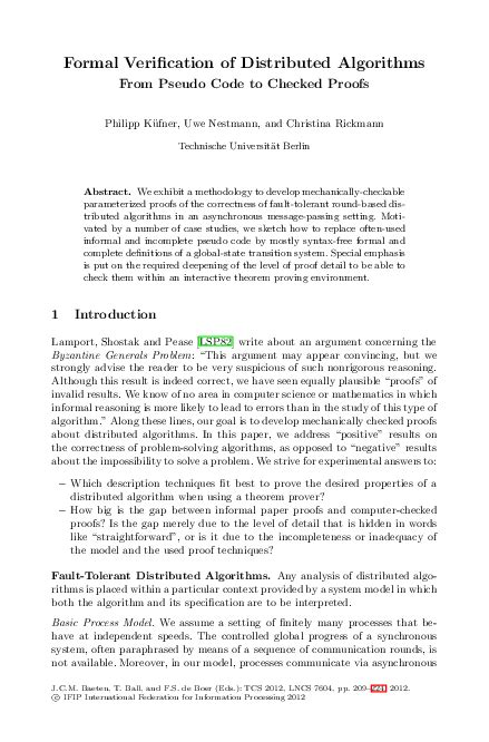 Pdf Formal Verification Of Distributed Algorithms