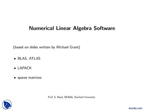 Numerical Linear Algebra Software Optimization Techniques Lecture Notes
